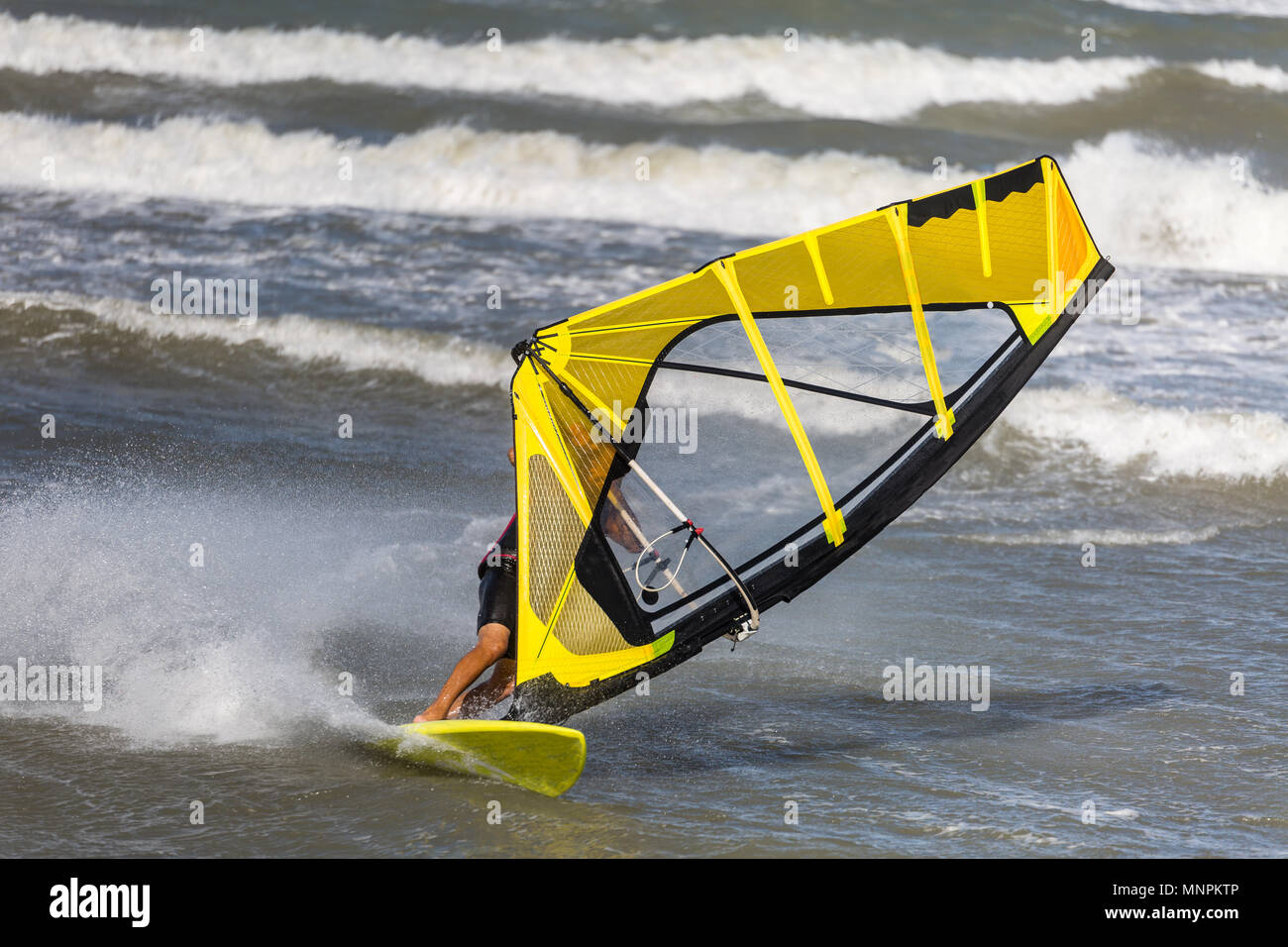 Sea Waves and Wind Surfing in the Summer in Windy Day Stock Photo - Alamy