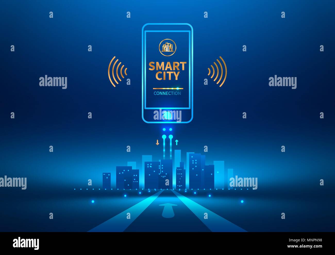 Smart city wireless communication with smart phone. Future concept ...
