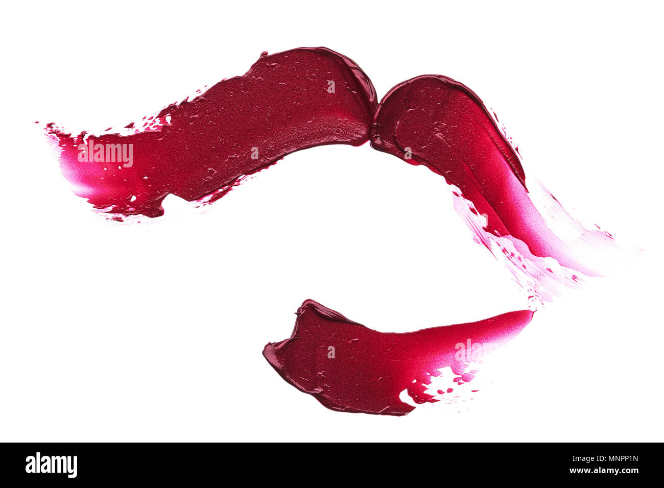 Red makeup smear of matte lip gloss in the shape of lips isolated on ...