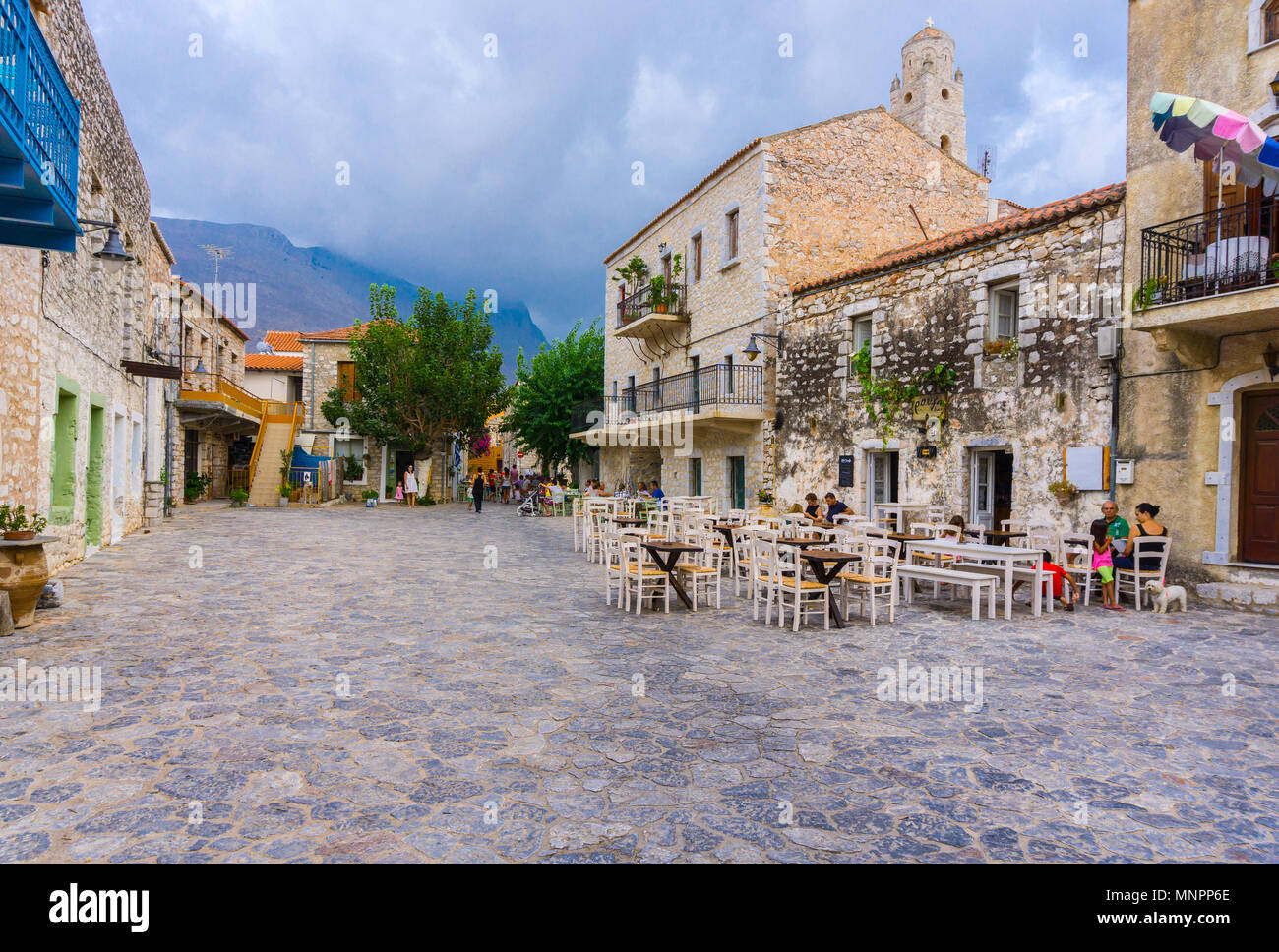 Street view from the traditional village of Areopoli in Mani ...