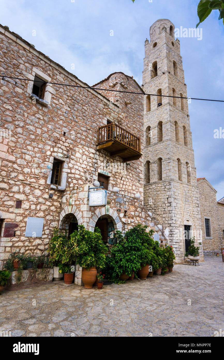 Street view from the traditional village of Areopoli in Mani ...