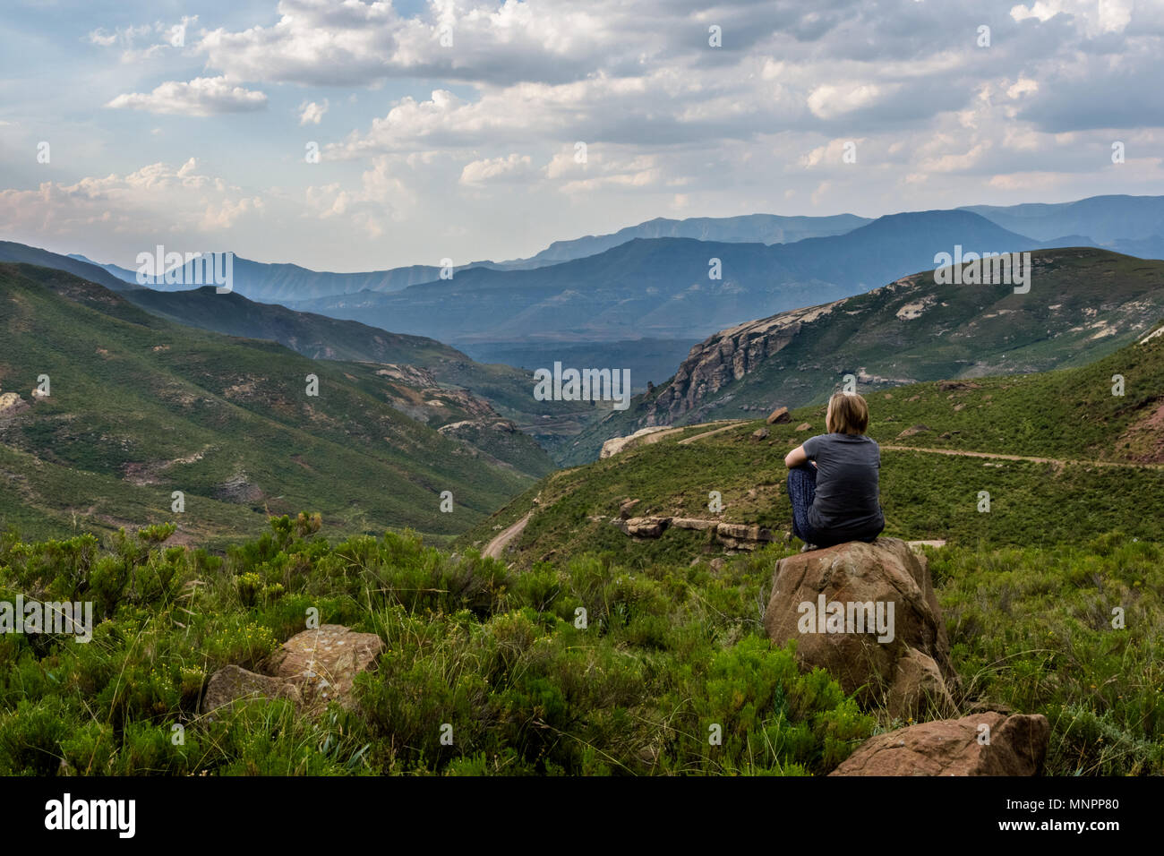 Gazing over rugged, mountainous landscape Stock Photo - Alamy