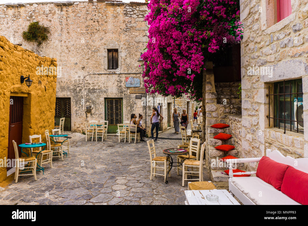 Street view from the traditional village of Areopoli in Mani ...