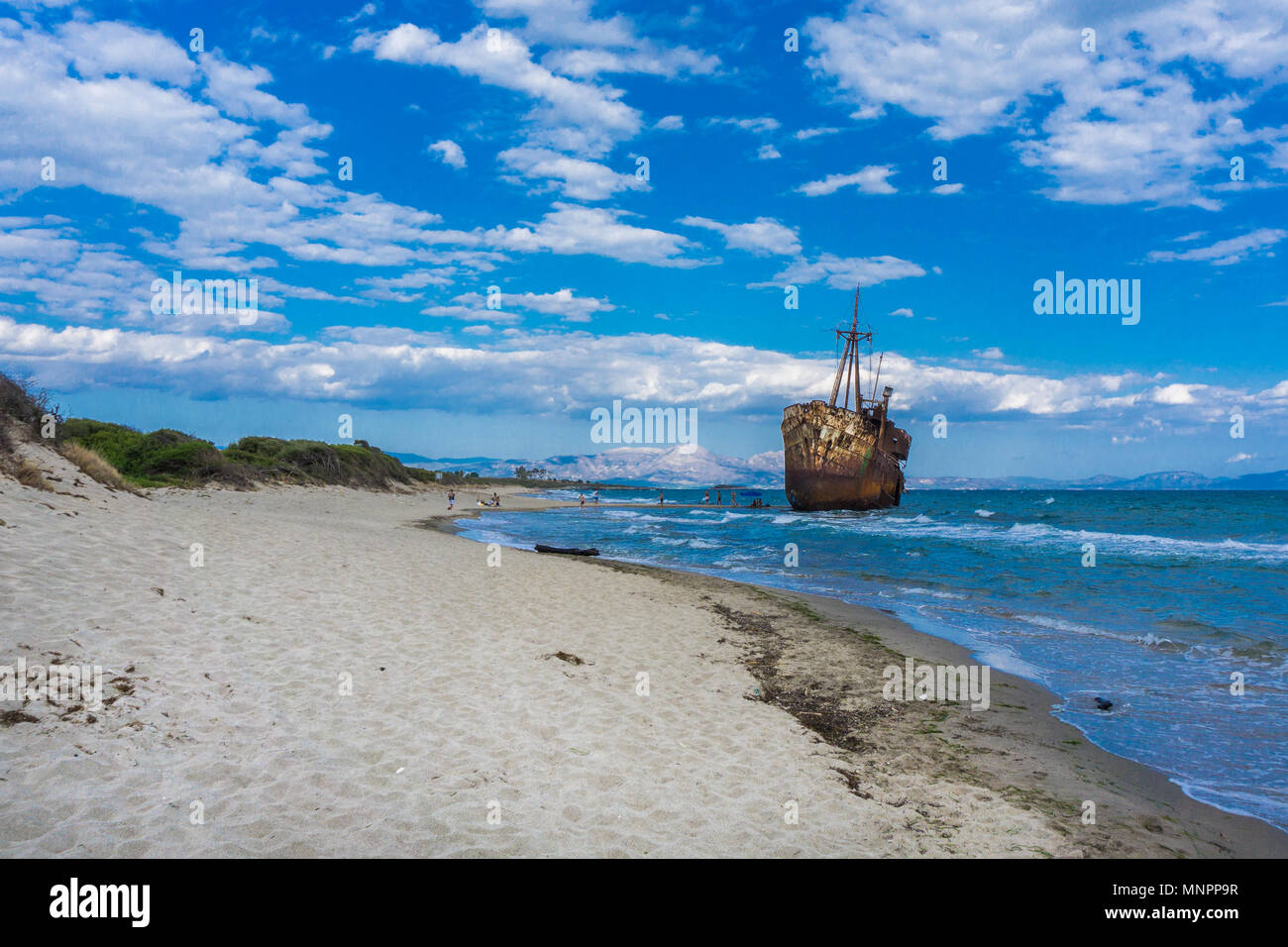 The famous, old and rusty shipwreck Agios Dimitrios in Gythio of ...