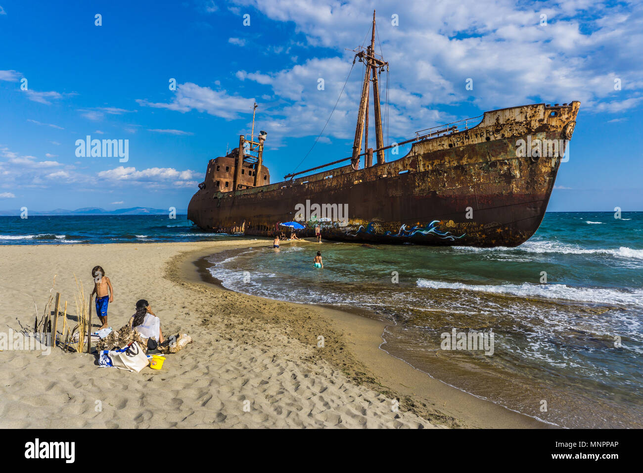 The famous, old and rusty shipwreck Agios Dimitrios in Gythio of ...