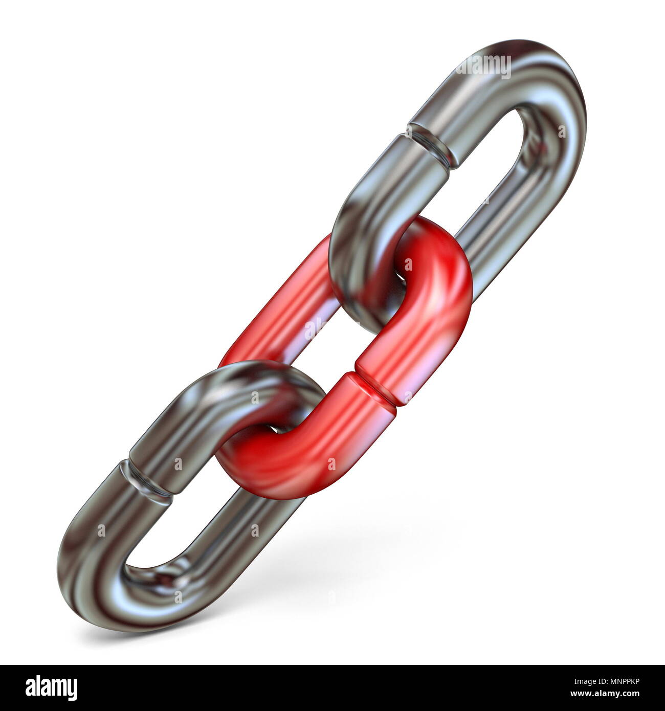 Red chain link connect two metal chain links 3D rendering illustration ...