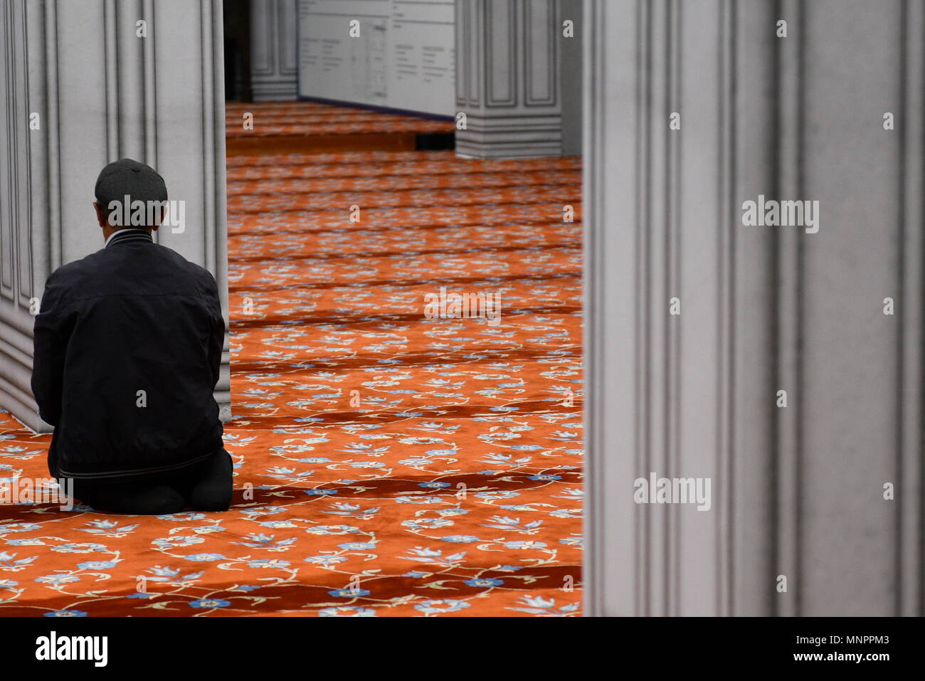Istanbul, Turkey. Men pray in the Blue Mosque (Sultan Ahmed Mosque) at ...