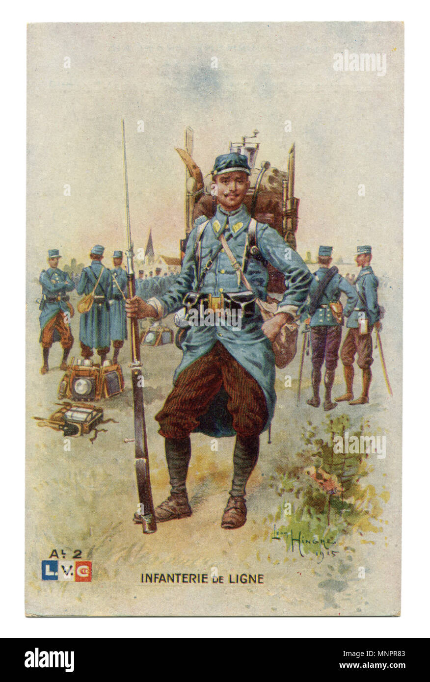 Old postcard: French soldier of the line infantry in full combat layout ...