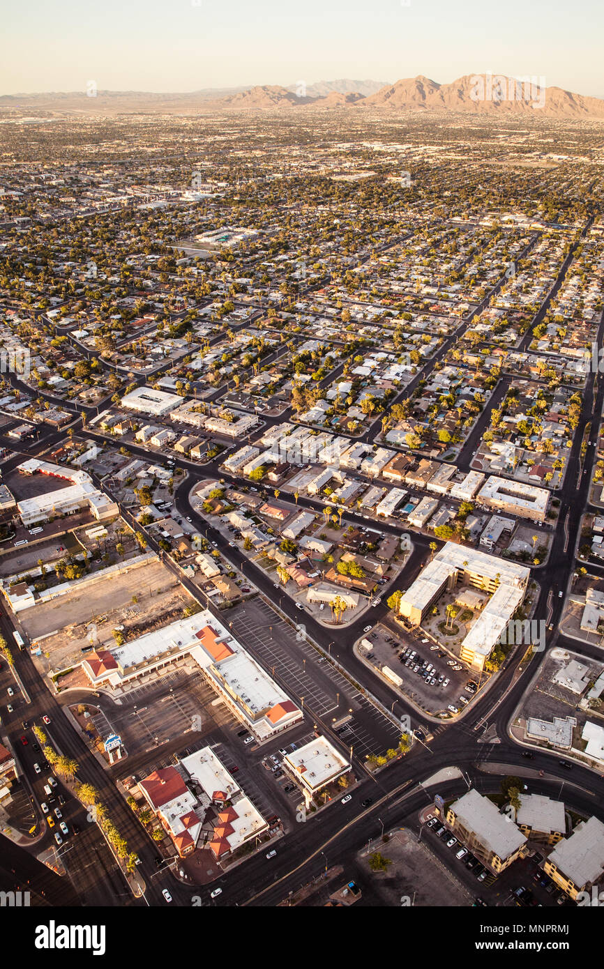 Aerial view across urban suburban communities seen from Las Vegas ...