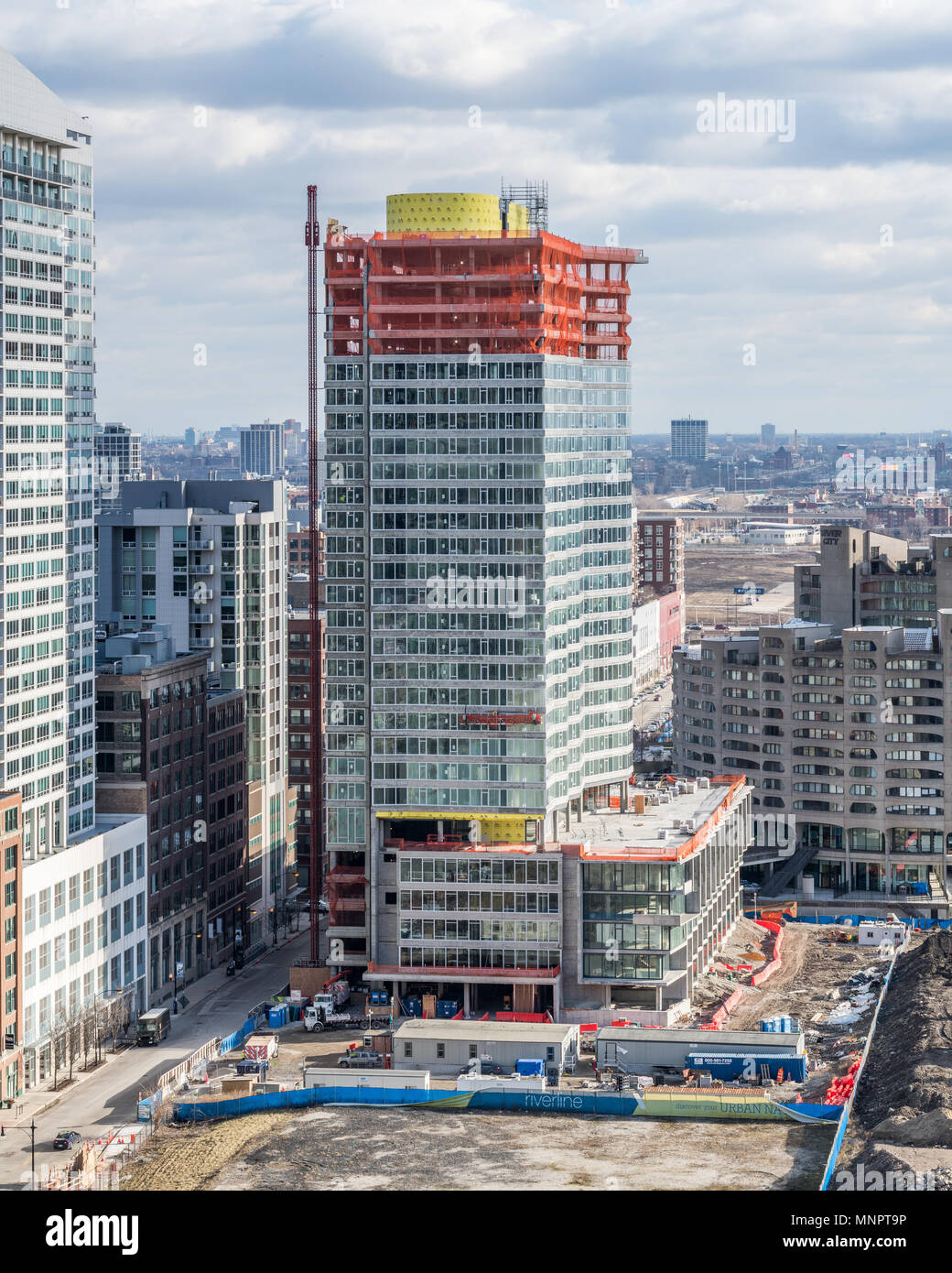 Aerial view of Riverline condominium building during construction Stock ...