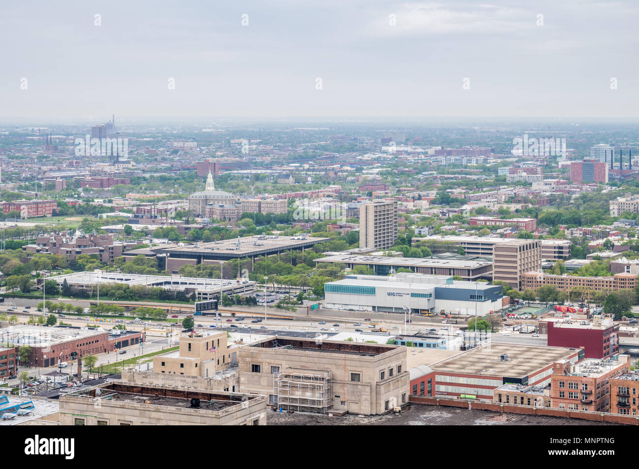 Aerial view of Little Italy neighborhood and the University of Illinois ...
