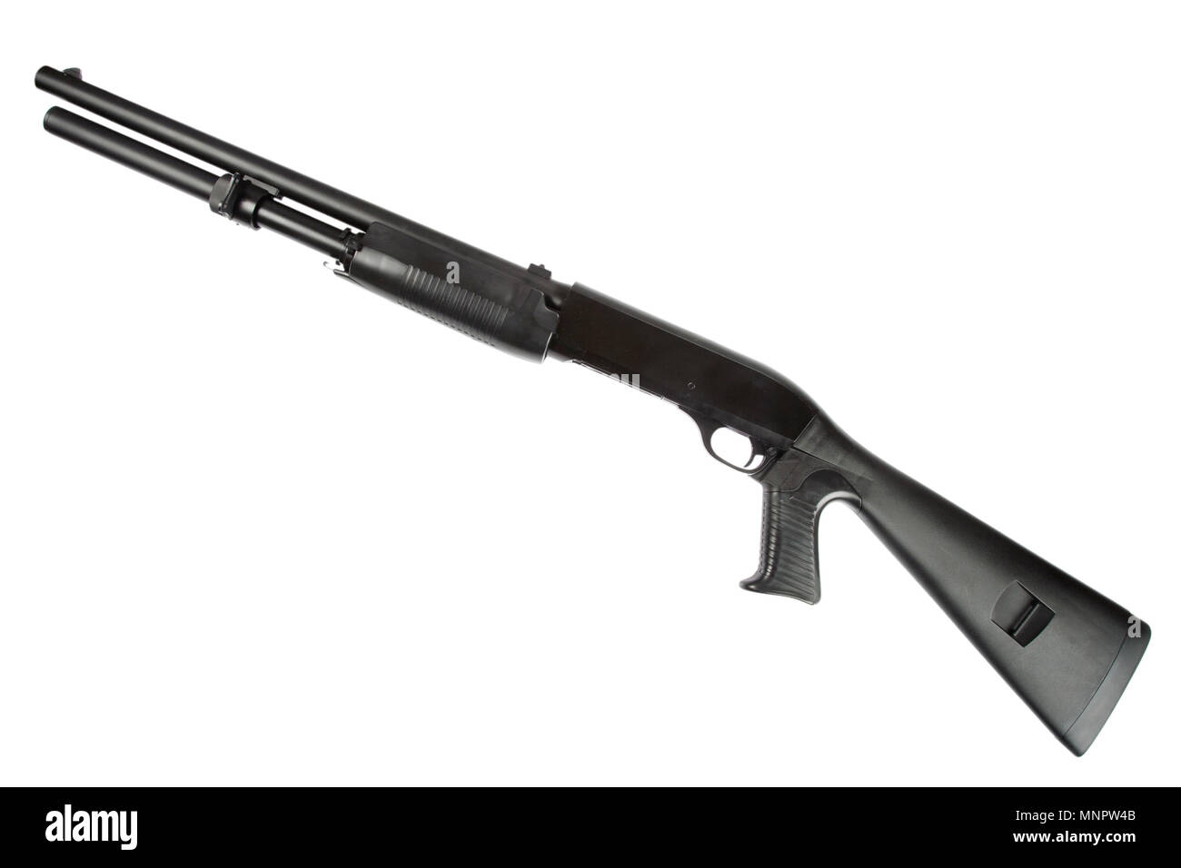 semi-automatic pump action shotgun isolated on white Stock Photo - Alamy