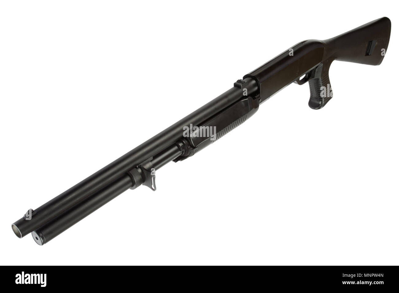 semi-automatic pump action shotgun isolated on white Stock Photo - Alamy