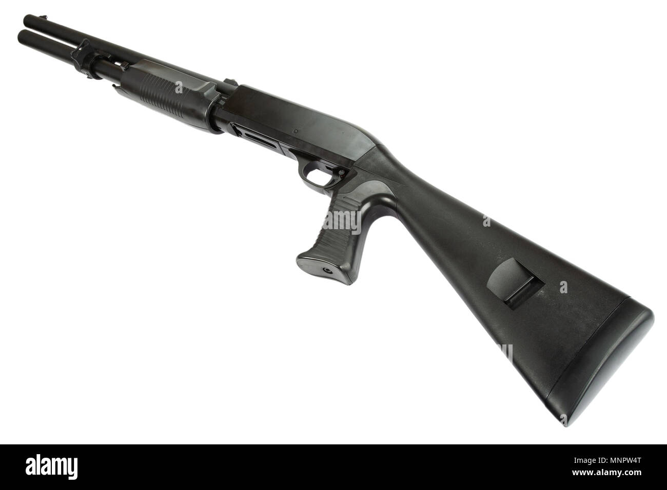 semi-automatic pump action shotgun isolated on white Stock Photo - Alamy