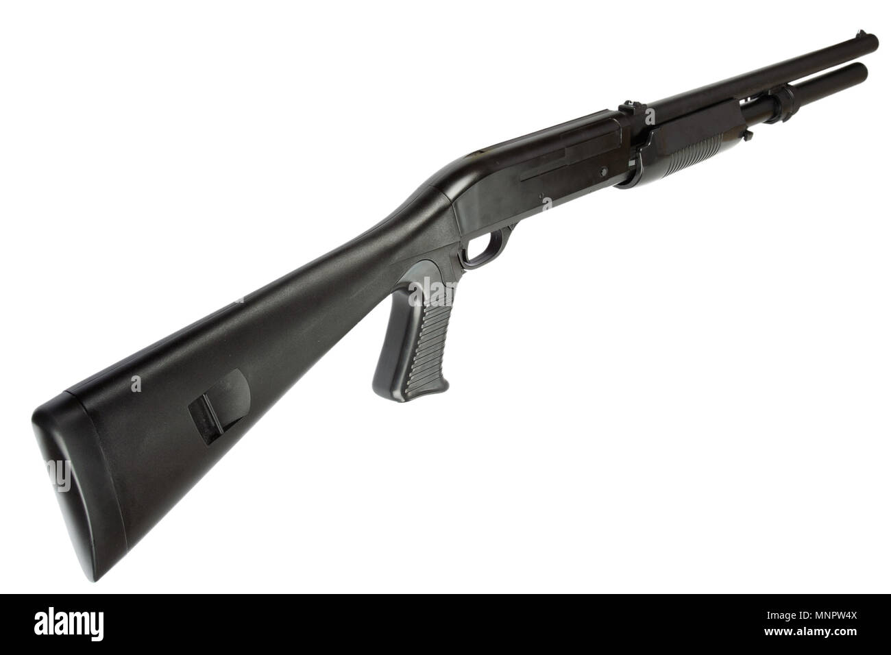 semi-automatic pump action shotgun isolated on white Stock Photo - Alamy