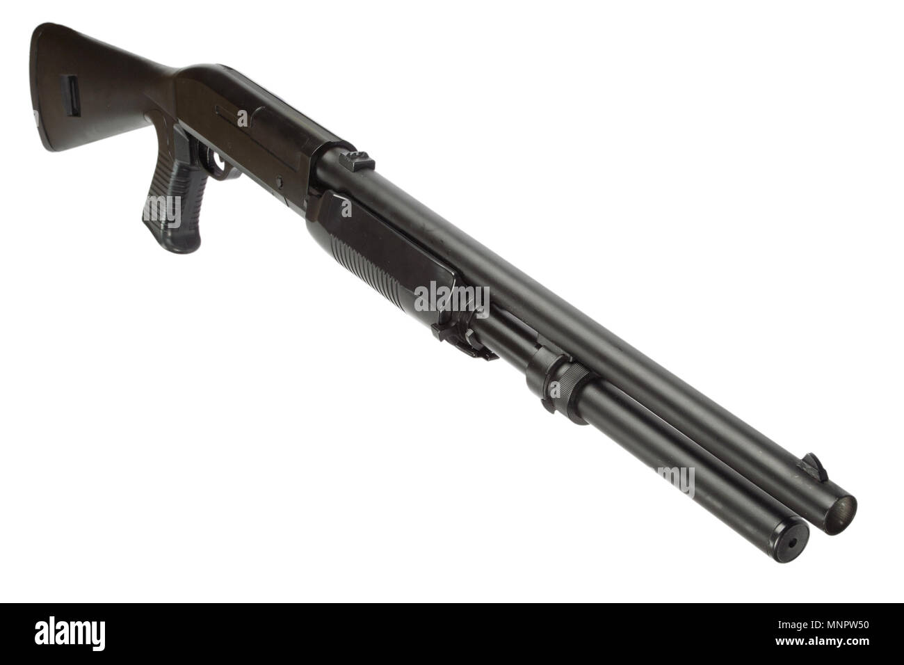semi-automatic pump action shotgun isolated on white Stock Photo - Alamy