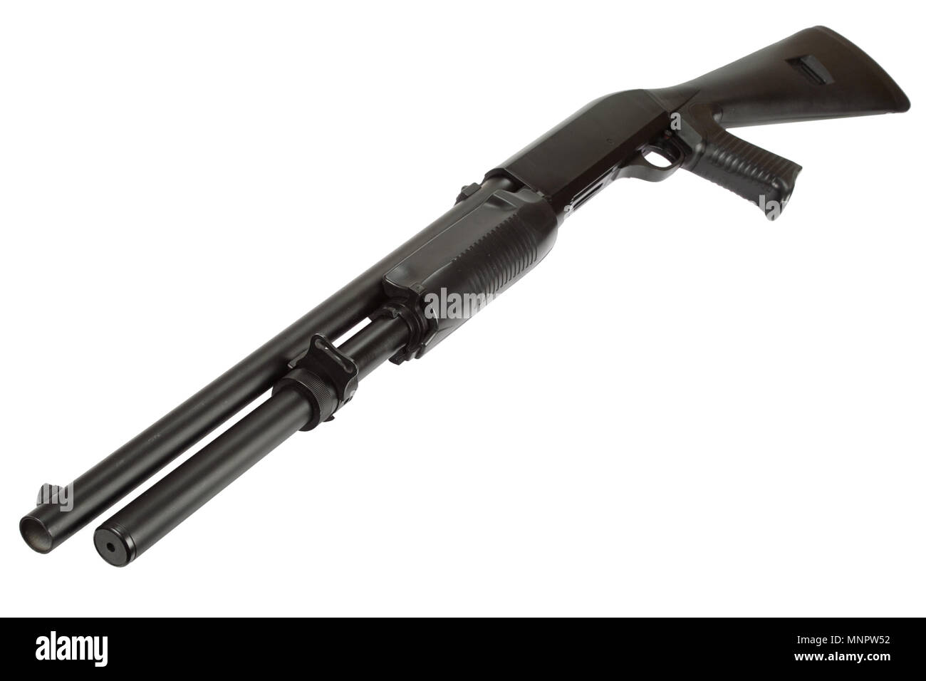 semi-automatic pump action shotgun isolated on white Stock Photo - Alamy