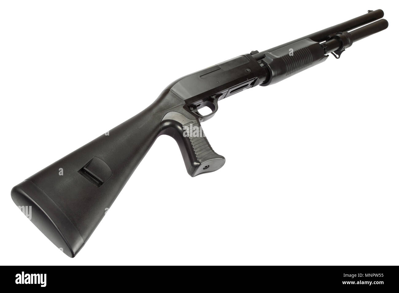 semi-automatic pump action shotgun isolated on white Stock Photo - Alamy