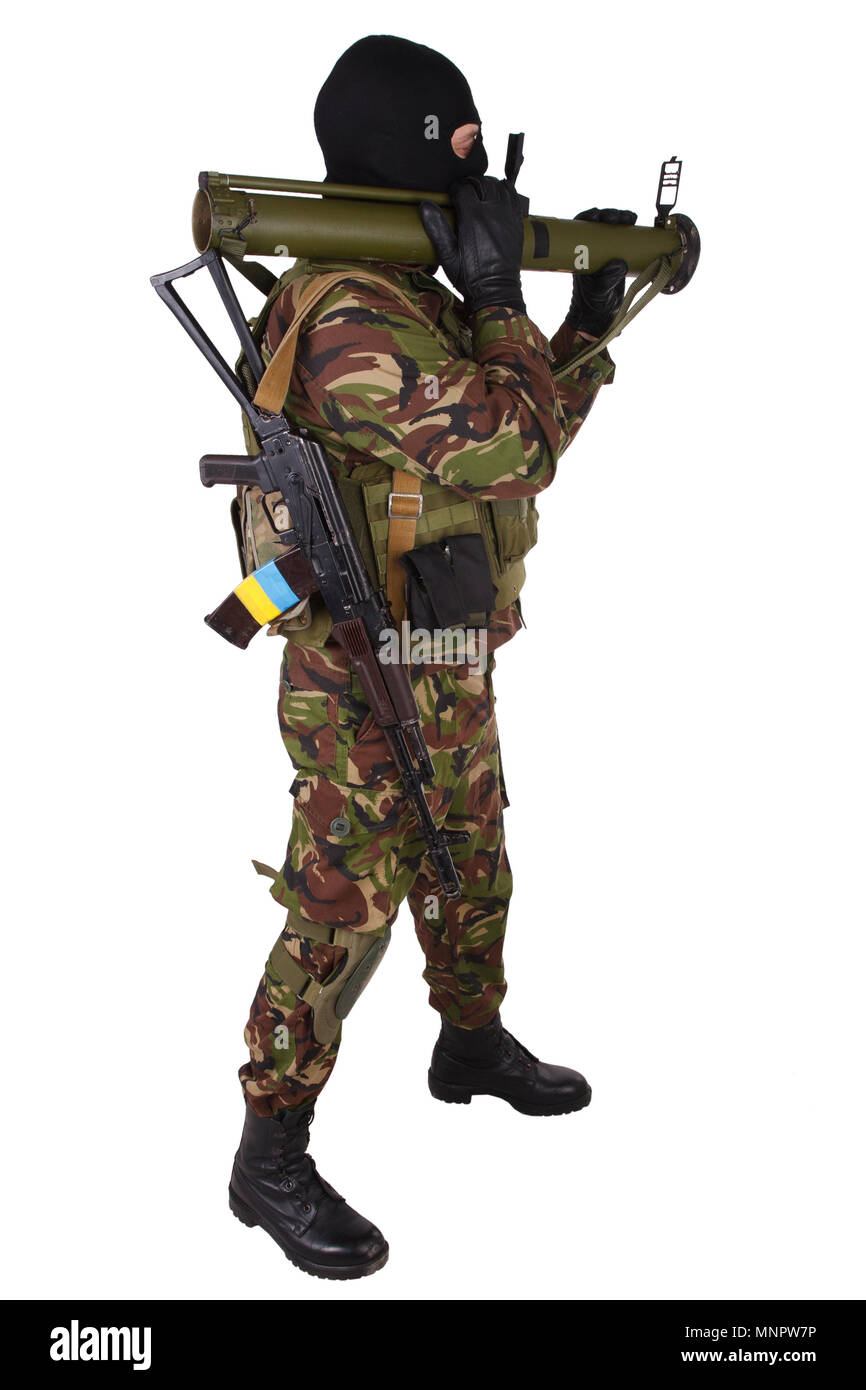 Ukrainian volunteer with grenade launcher RPG isolated on white Stock ...