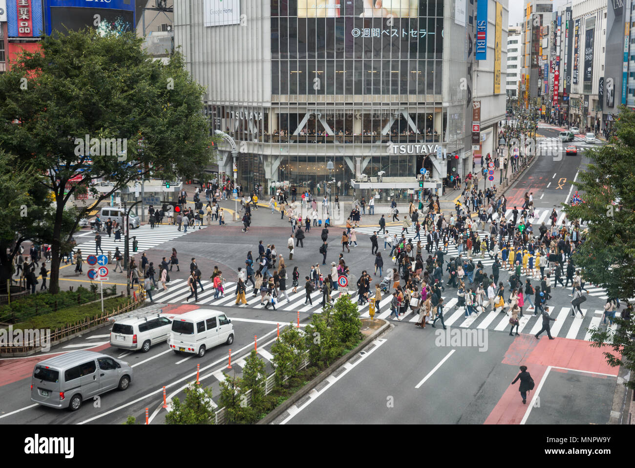 Tokyo, Japan - October 20, 2017: People and traffic at Shibuya Crossing ...