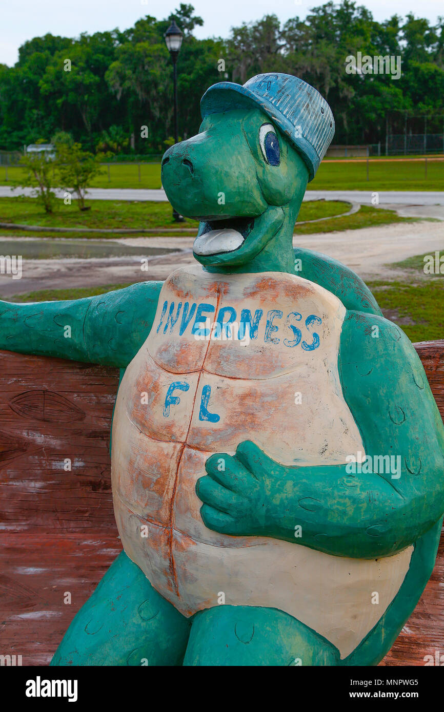 Landmark turtle sculpture in a public park, Inverness, Florida Stock ...