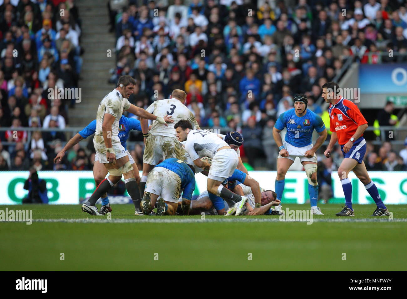 Danny Care feeds the ball from the broken maul during the England vs ...