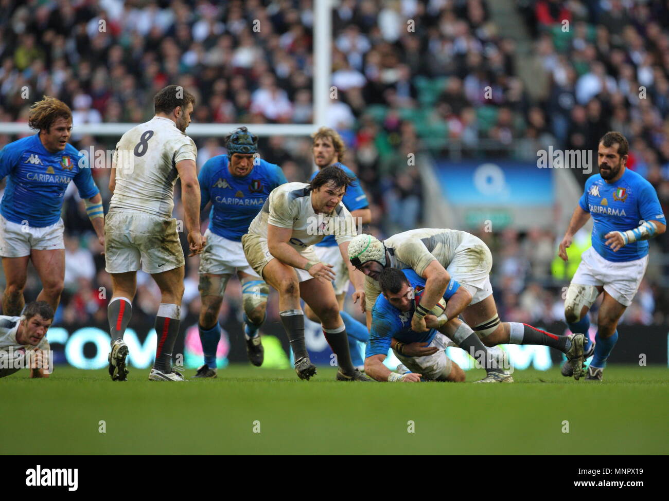 Robert Barbieri of Italy tackled by Tom Palmer during the England vs ...