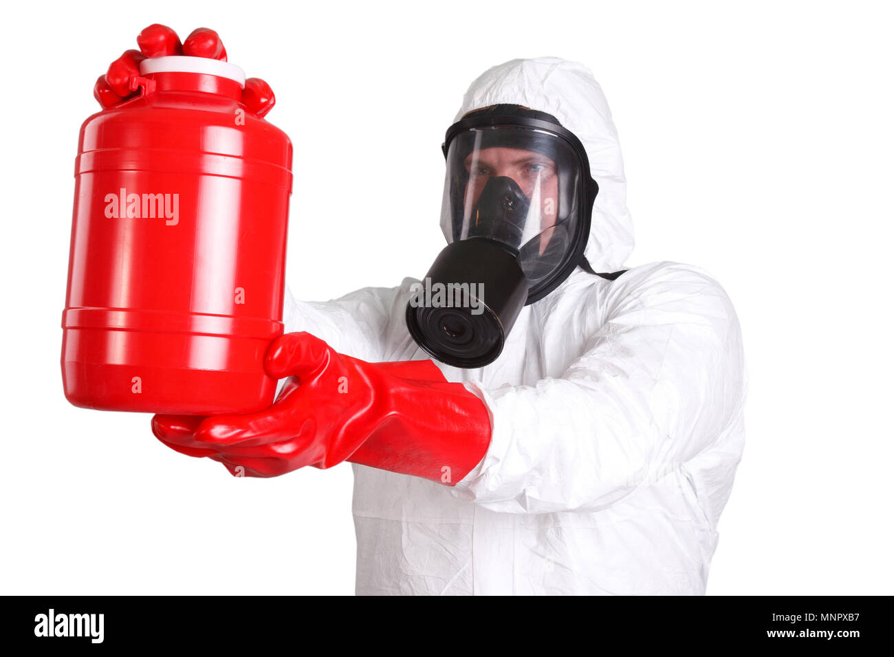 Man in a suit of chemical protection isolated on white Stock Photo - Alamy