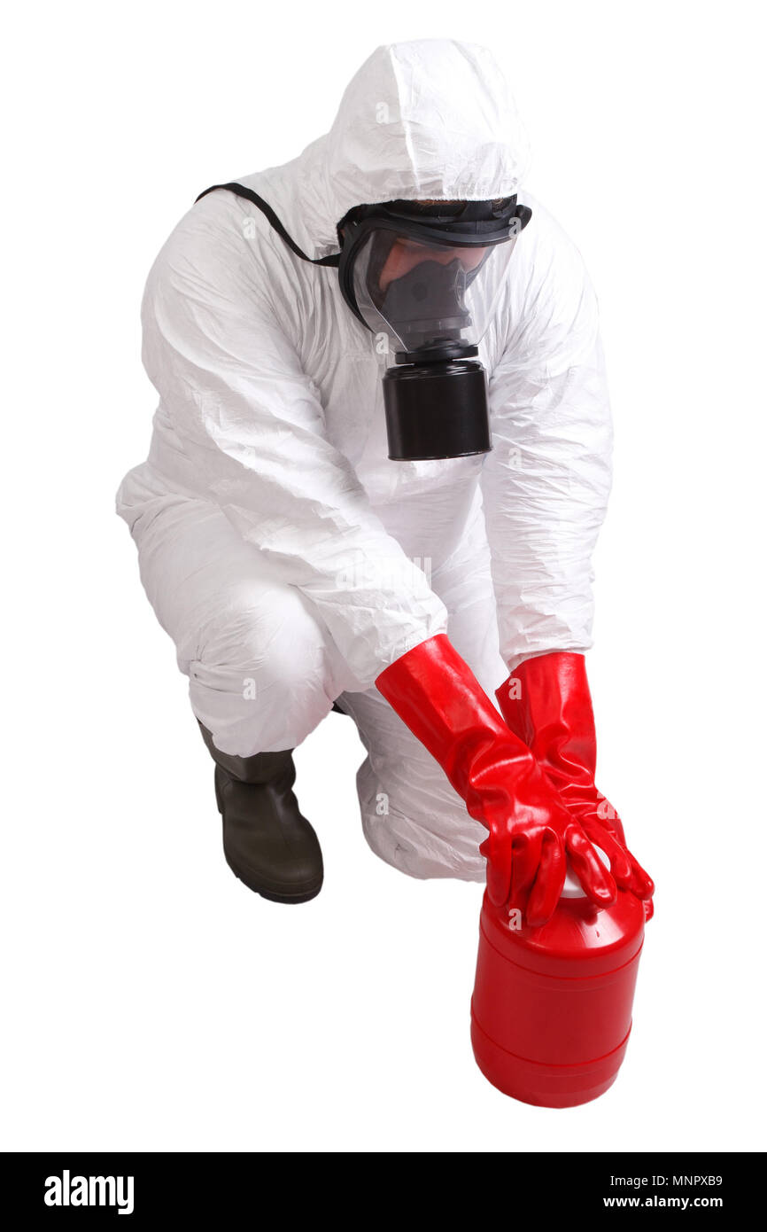 Man in a suit of chemical protection isolated on white Stock Photo - Alamy