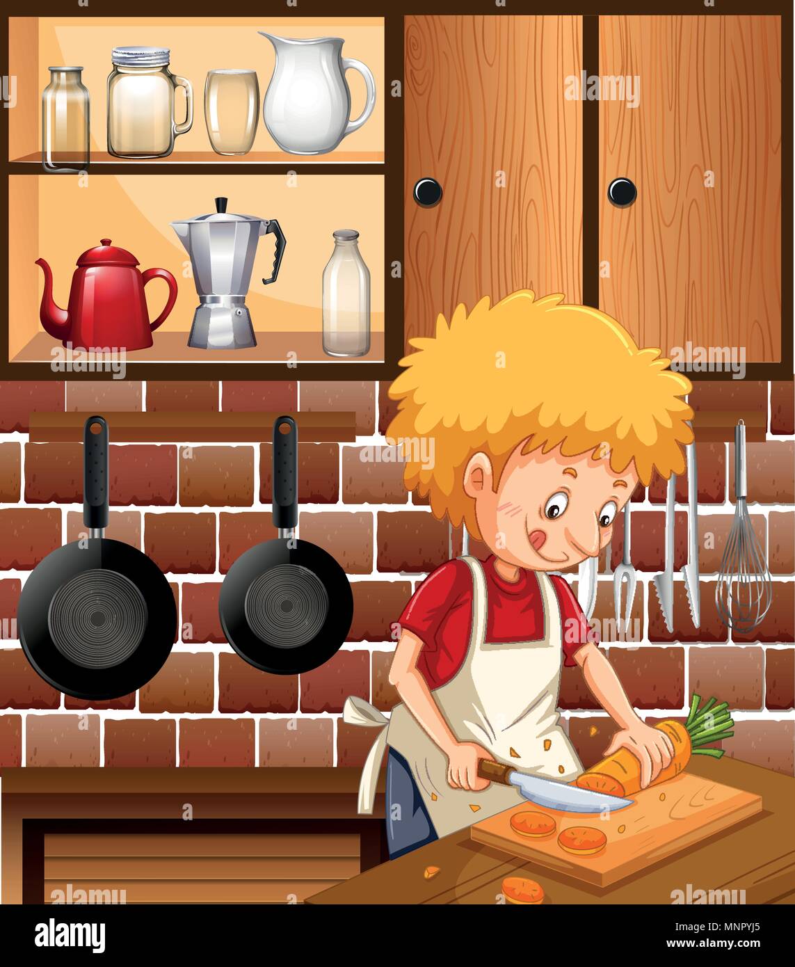 A Man Cooking in the Kitchen illustration Stock Vector Image & Art - Alamy