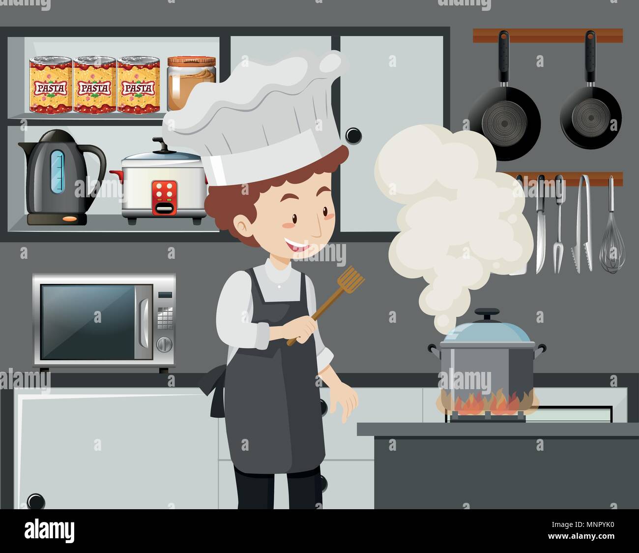 Cartoon Italian Chef With Pasta