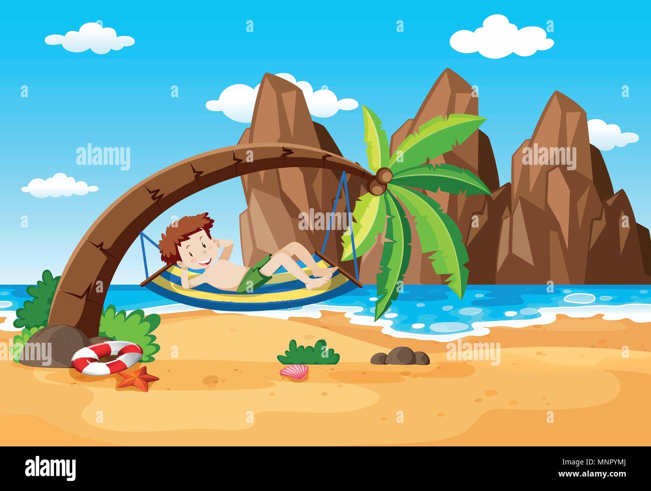 A Boy Taking a Rest under Palm Tree illustration Stock Vector Image ...