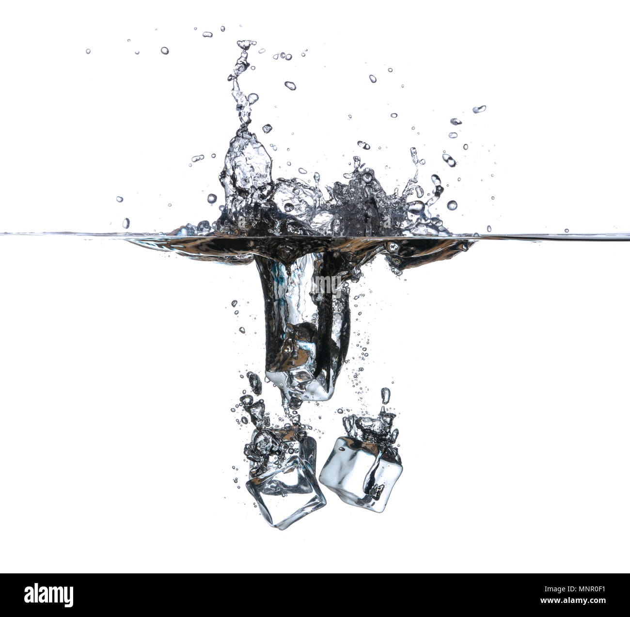 Ice cube in water isolated on white background Stock Photo - Alamy