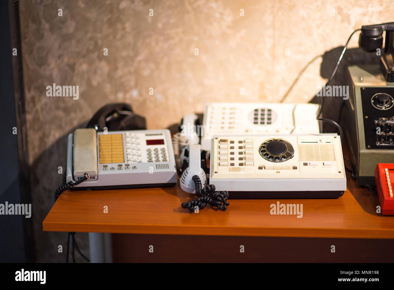 vintage telephone on table Stock Photo - Alamy