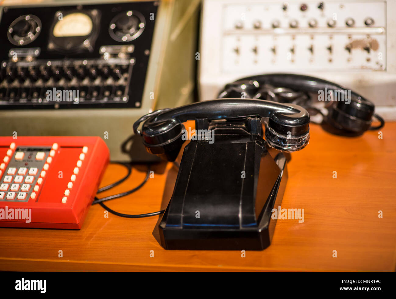 vintage telephone on table Stock Photo - Alamy