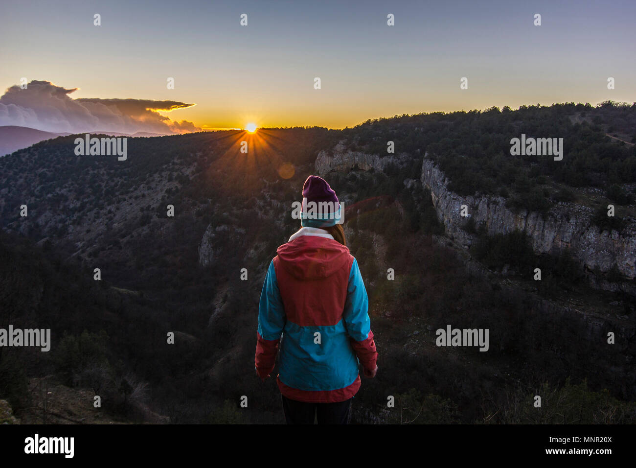 Silhouette woman hands up standing hi-res stock photography and images ...