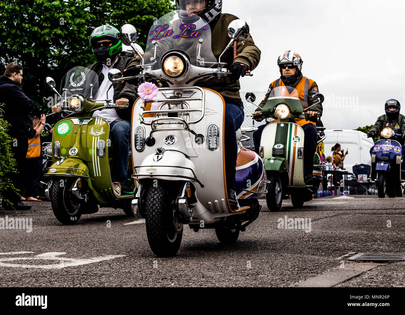 Riding out at a scooter rally, Gosport Hampshire uk Stock Photo - Alamy
