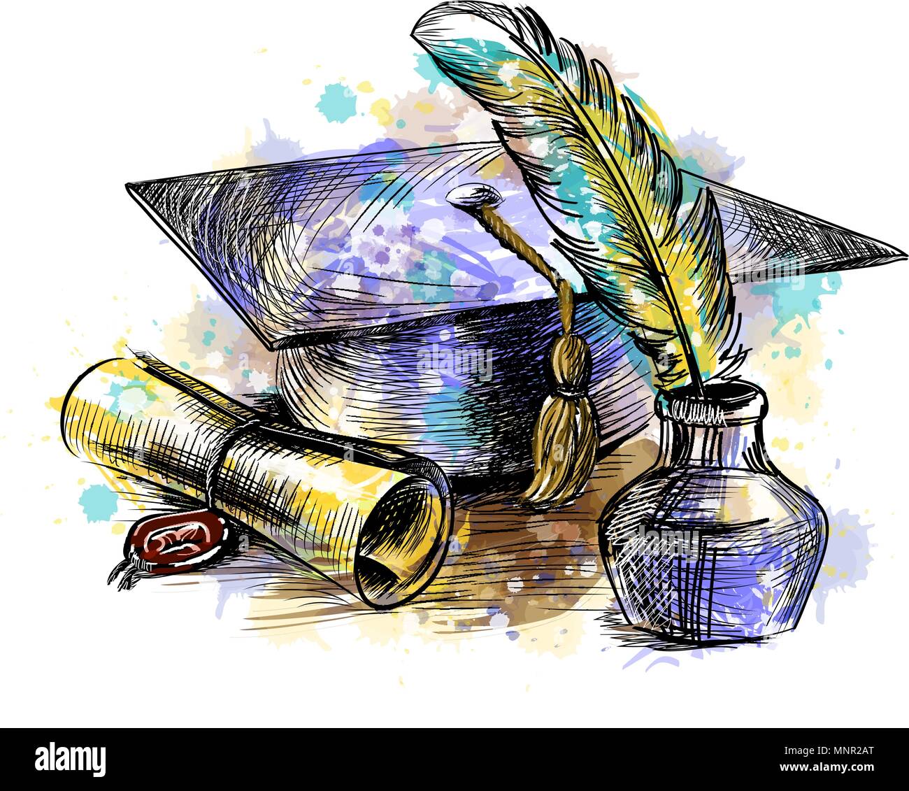 diploma of graduation with a graduate cap and pen Stock Vector Image ...