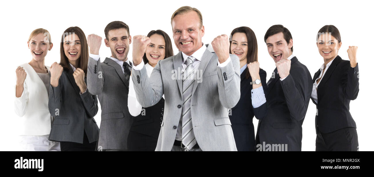 Successful excited business people group team standing together and ...