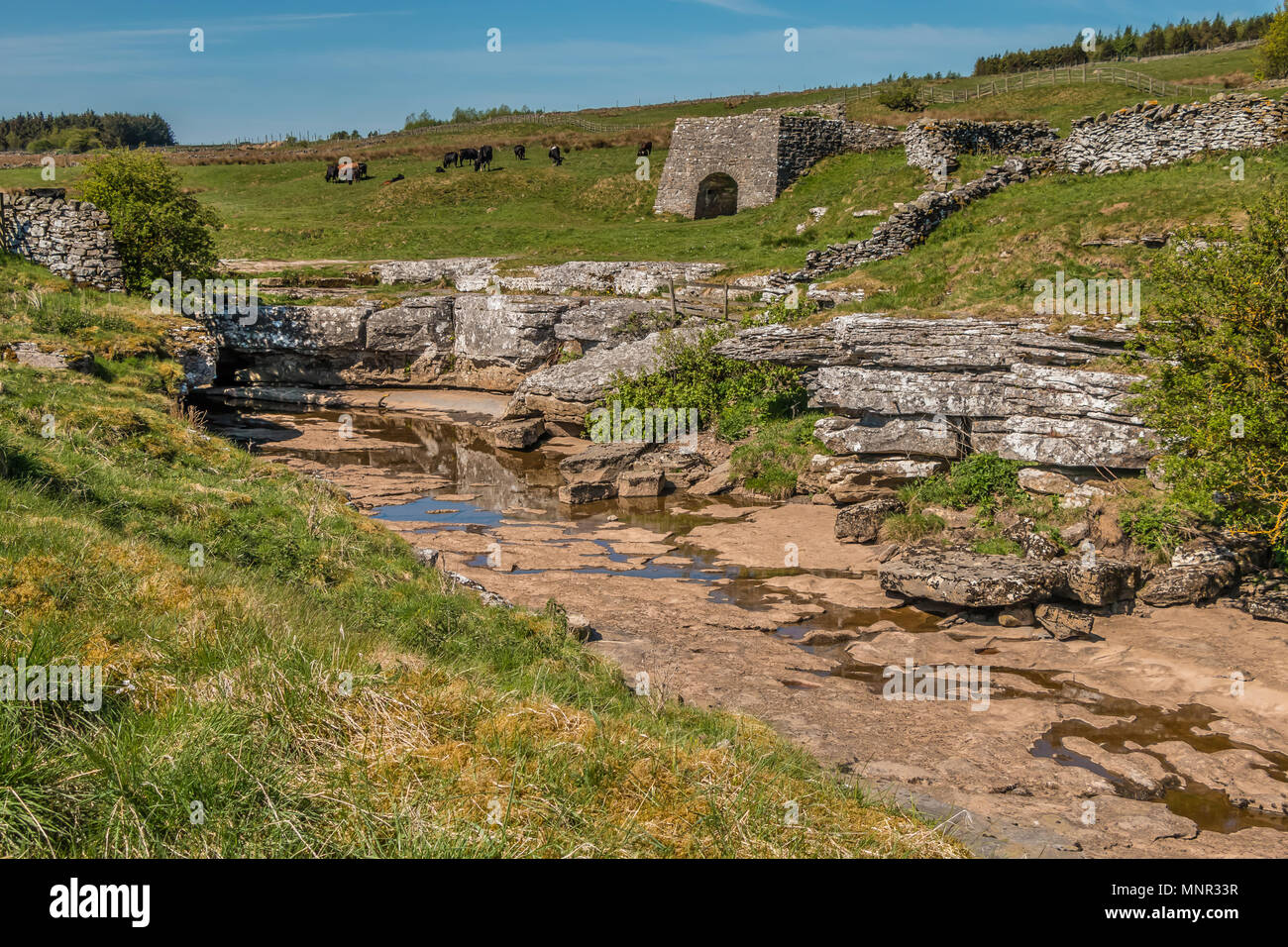 North Pennines Landscape, God's Bridge, a natural limestone bridge over ...