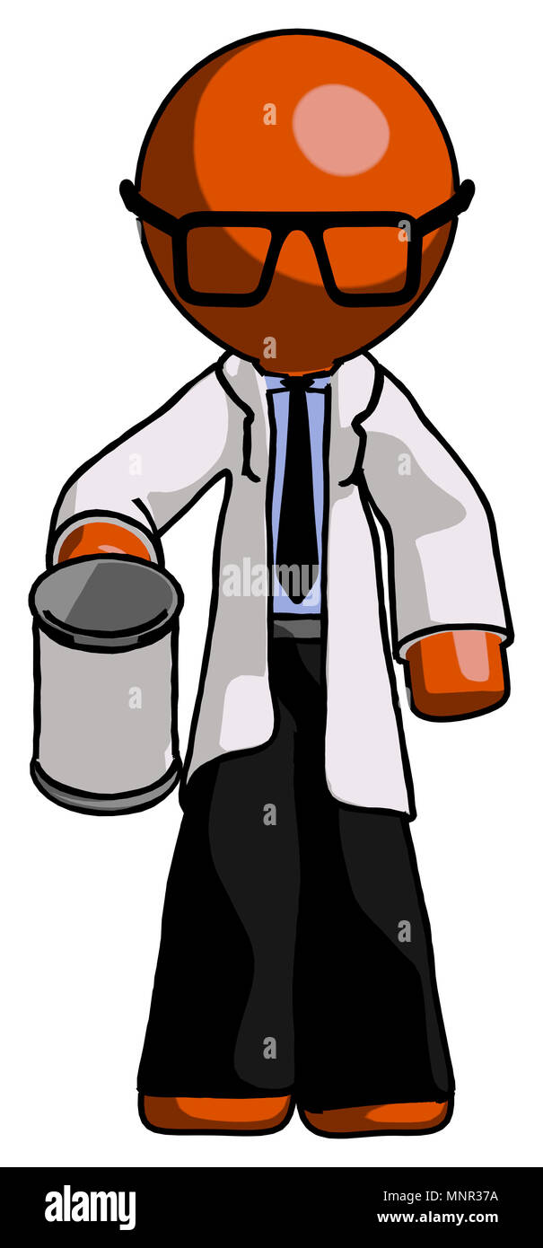 Orange doctor scientist man begger holding can begging or asking for ...