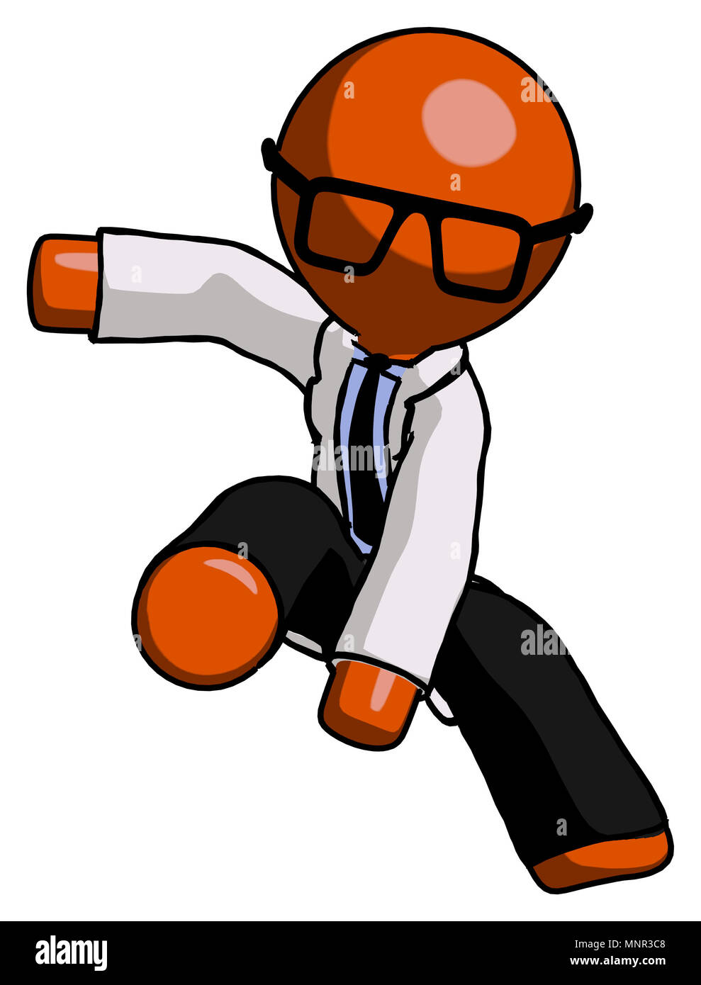 Orange doctor scientist man action hero jump pose Stock Photo - Alamy