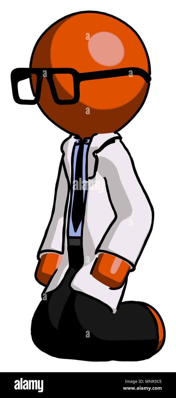Orange doctor scientist man kneeling angle view left Stock Photo - Alamy