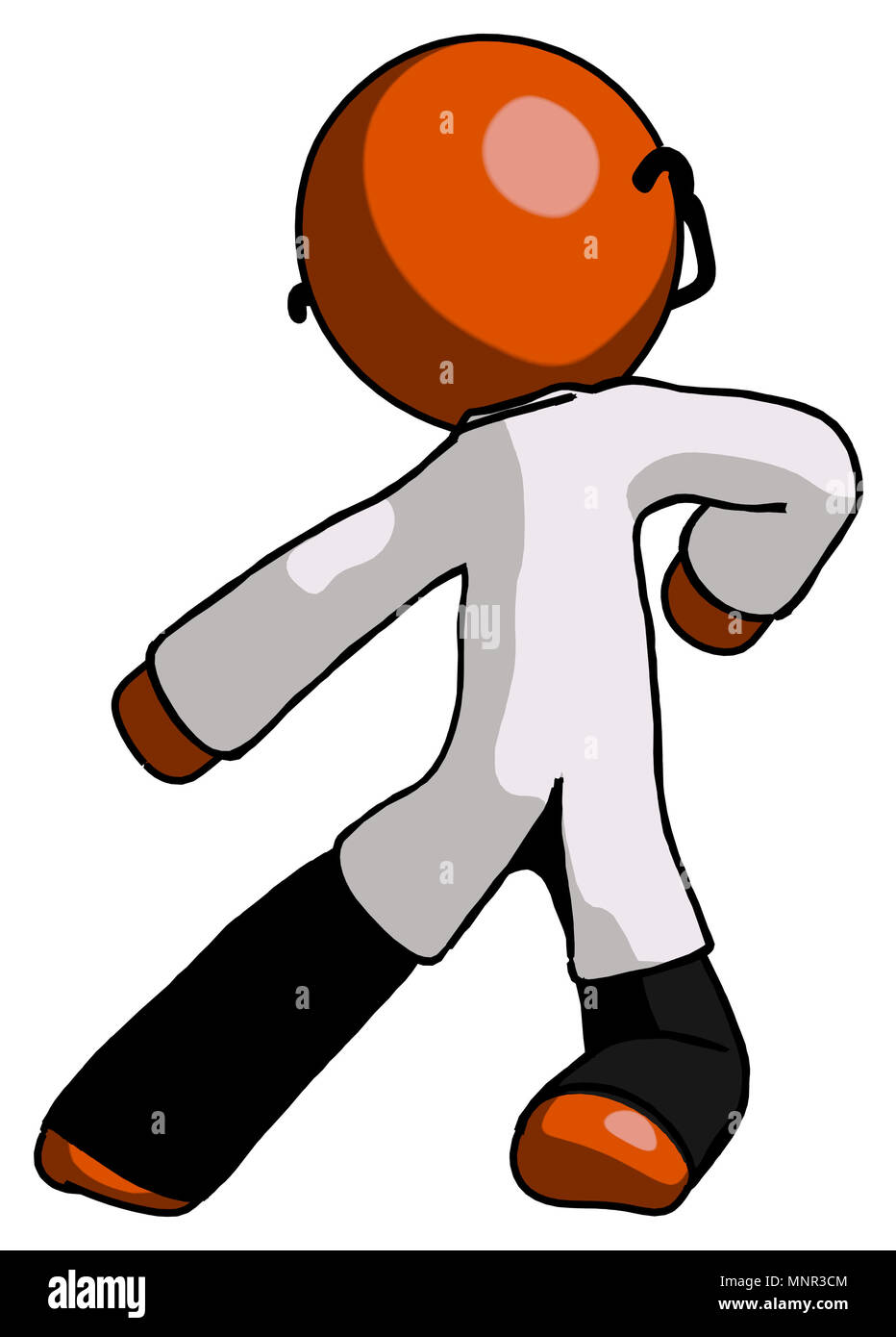 Orange doctor scientist man karate defense pose left Stock Photo - Alamy