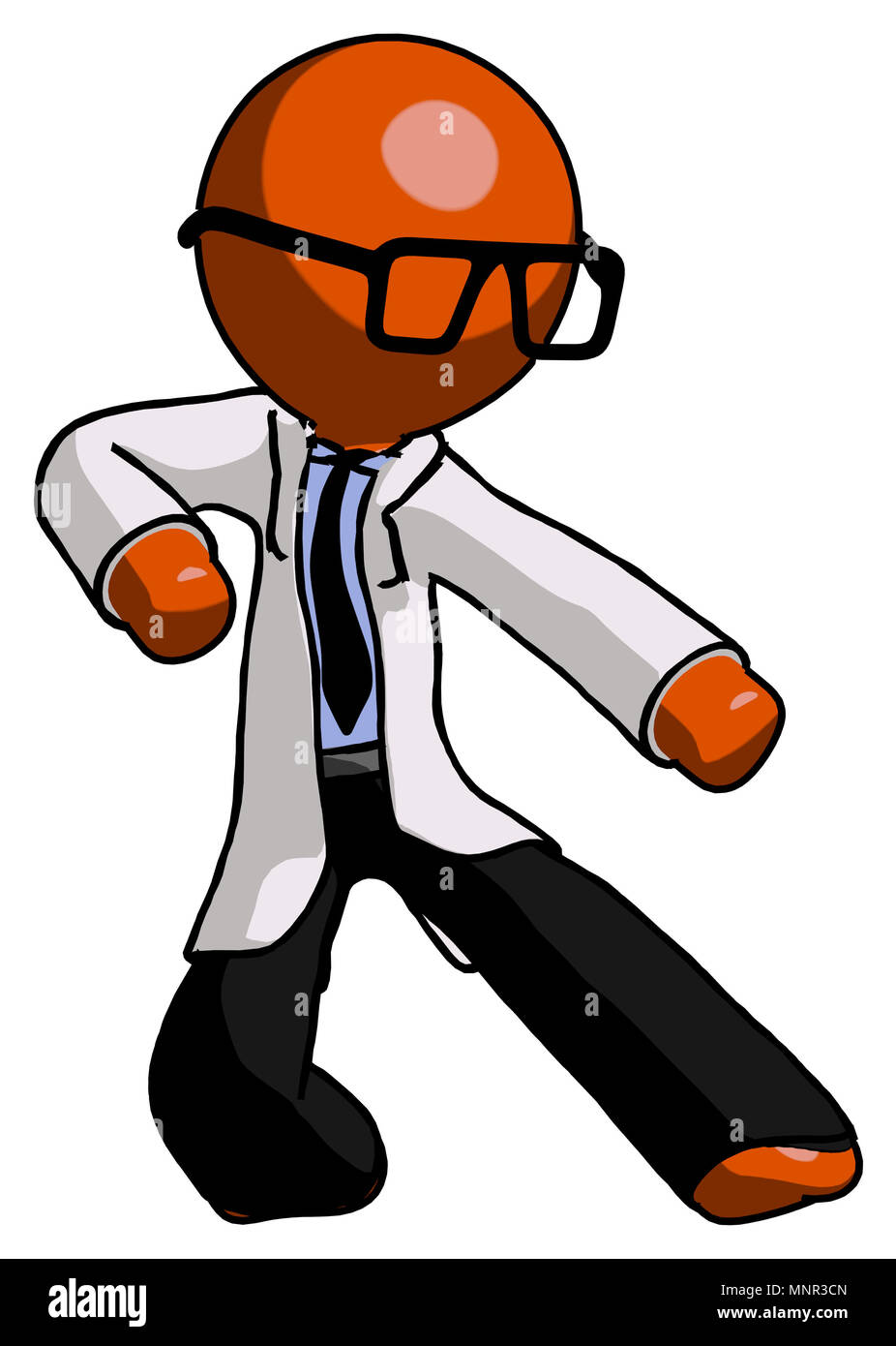 Orange doctor scientist man karate defense pose right Stock Photo - Alamy
