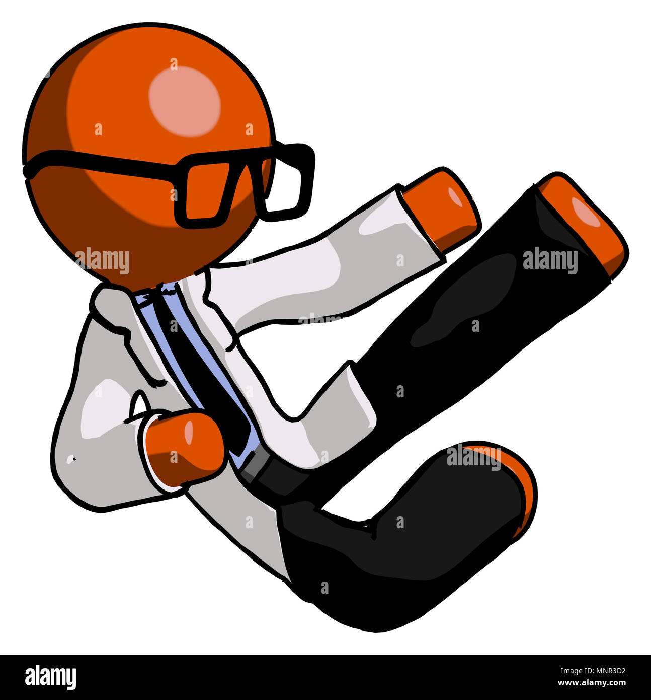 Orange doctor scientist man flying ninja kick right Stock Photo - Alamy
