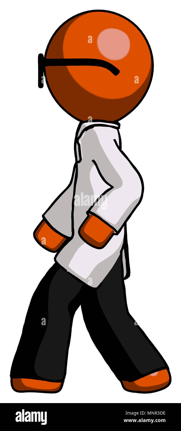 Orange doctor scientist man walking left side view Stock Photo - Alamy