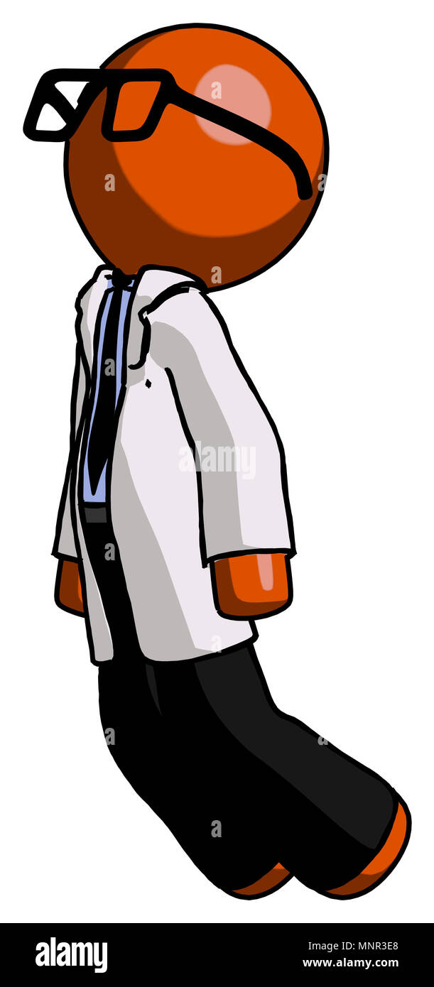 Orange doctor scientist man floating through air left Stock Photo - Alamy