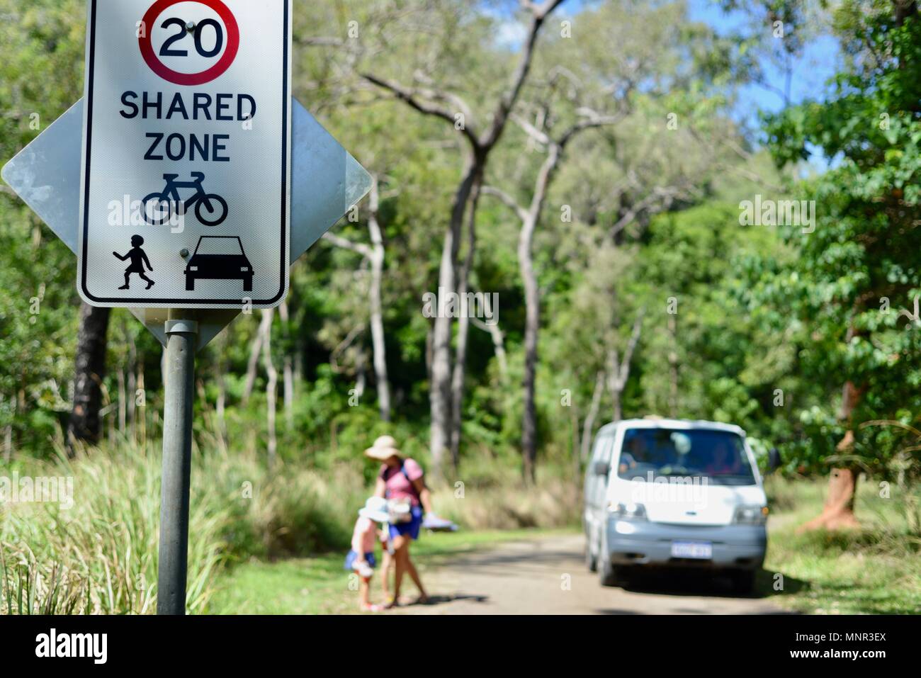 A shared zone sign, Jourama Falls, Bruce Hwy, Yuruga QLD, Australia ...