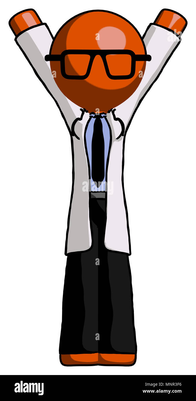 Orange doctor scientist man hands up Stock Photo - Alamy
